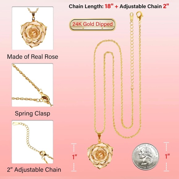 Jewelry | Nwt Real Rose Gold Dipped 24k Gold Rose Pendant Necklace ...